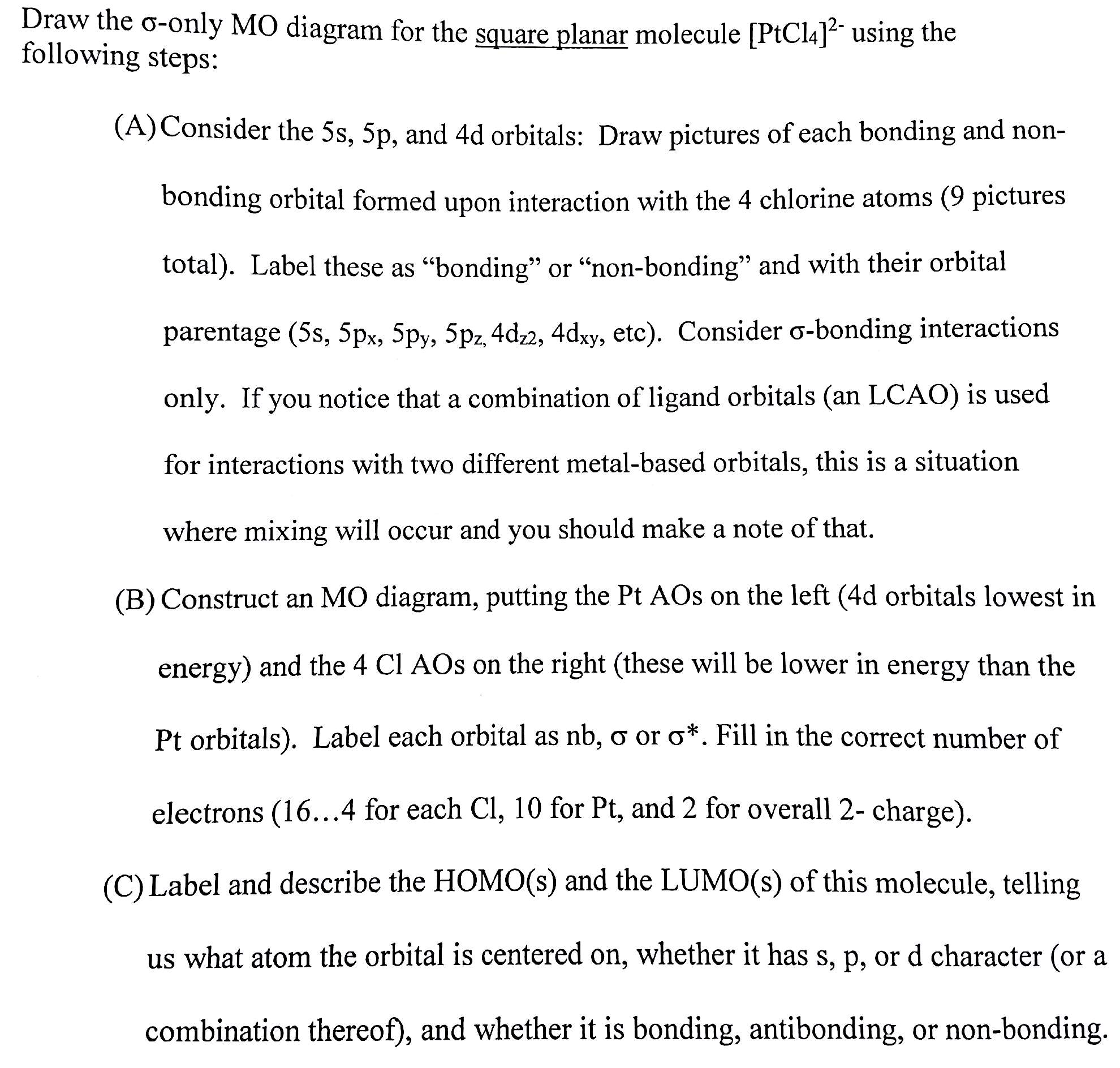 Solved Draw the sigma-only MO diagram for the square planar | Chegg.com
