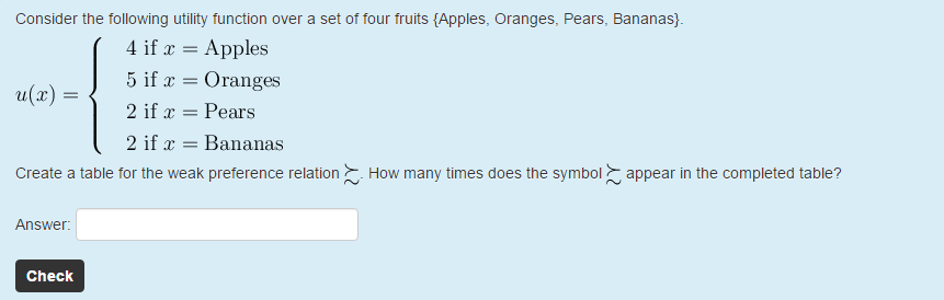 Solved Consider the following utility function over a set of | Chegg.com