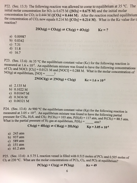 Solved The following reaction was allowed to come to | Chegg.com