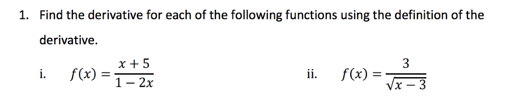 Solved 1. Find the derivative for each of the following | Chegg.com