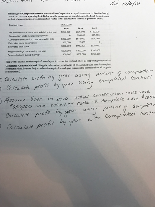 Solved Percentage-of-completion Method, Bailey Builders | Chegg.com