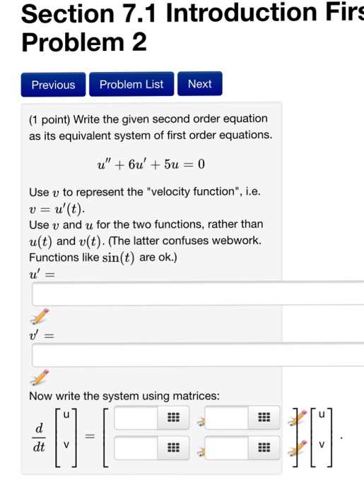 Solved Write the given second order equation as its | Chegg.com
