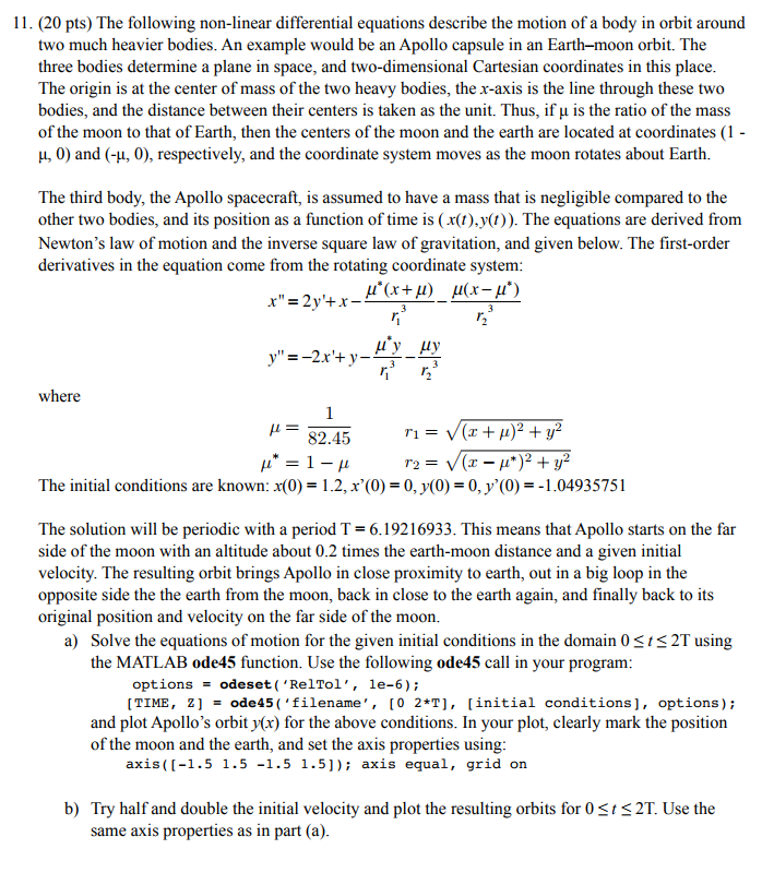Solved 11. (20 pts) The following non-linear differential | Chegg.com
