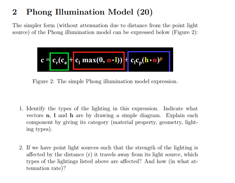 2 Phong Illumination Model (20) The simpler form | Chegg.com