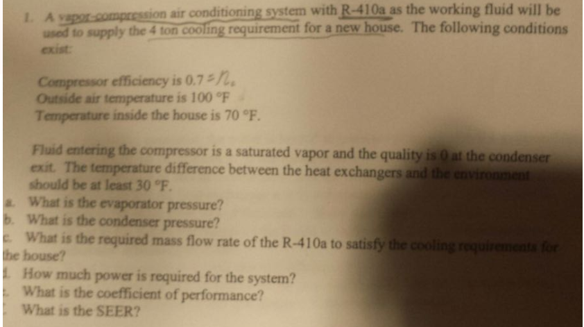 Solved A vapor compression air conditioning system with R - | Chegg.com