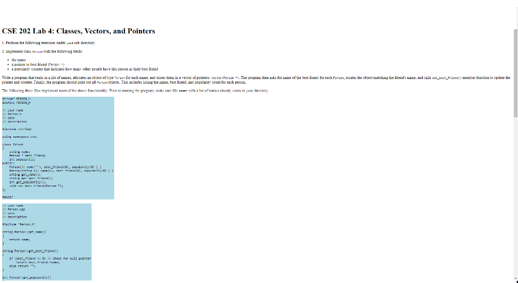 Solved CSE 202 Lab 4: Classes, Vectors, and Pointers 1. | Chegg.com