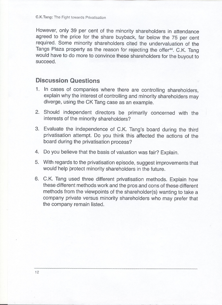 Solved ?.?. Tang: The Fight towards Privatisation Case | Chegg.com
