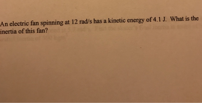 Solved An electric fan spinning at 12 rad/s has a kinetic | Chegg.com