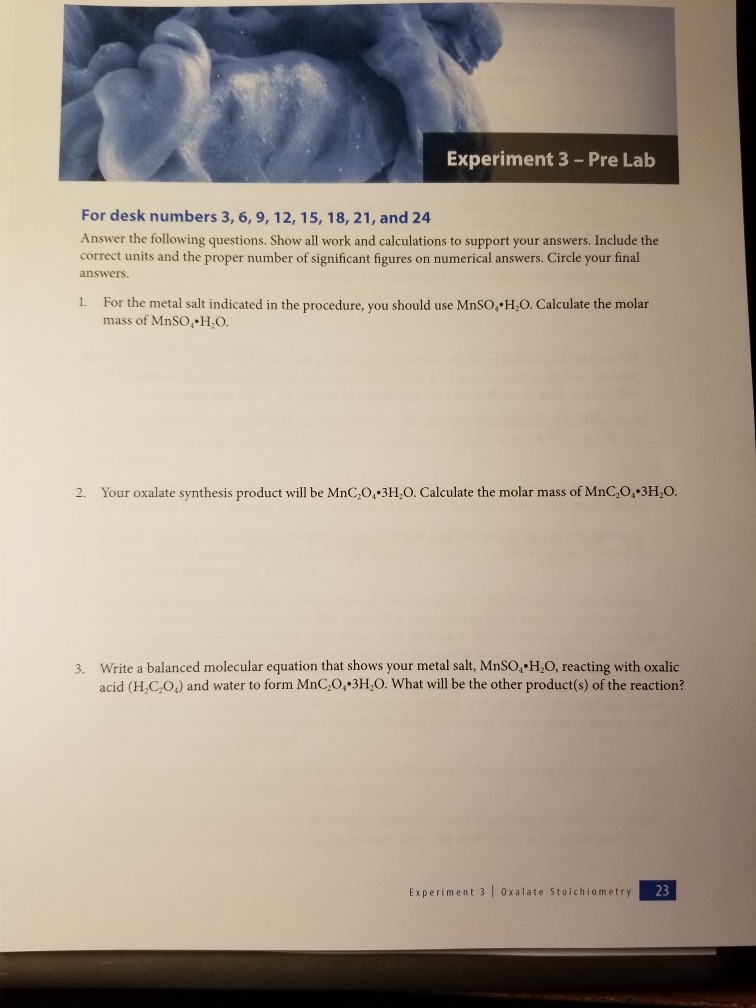 Solved Experiment 3-Pre Lab For desk numbers 3, 6, 9, 12, | Chegg.com