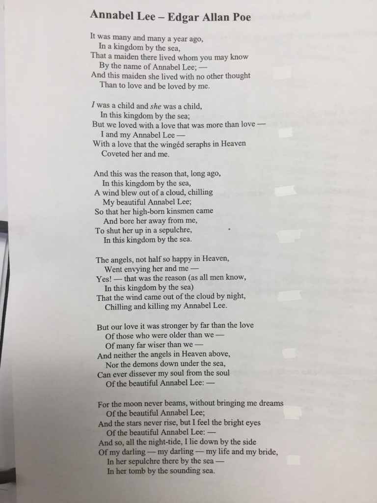 Solved Based on the Annabel Lee - Edgar Allan Poe Count | Chegg.com