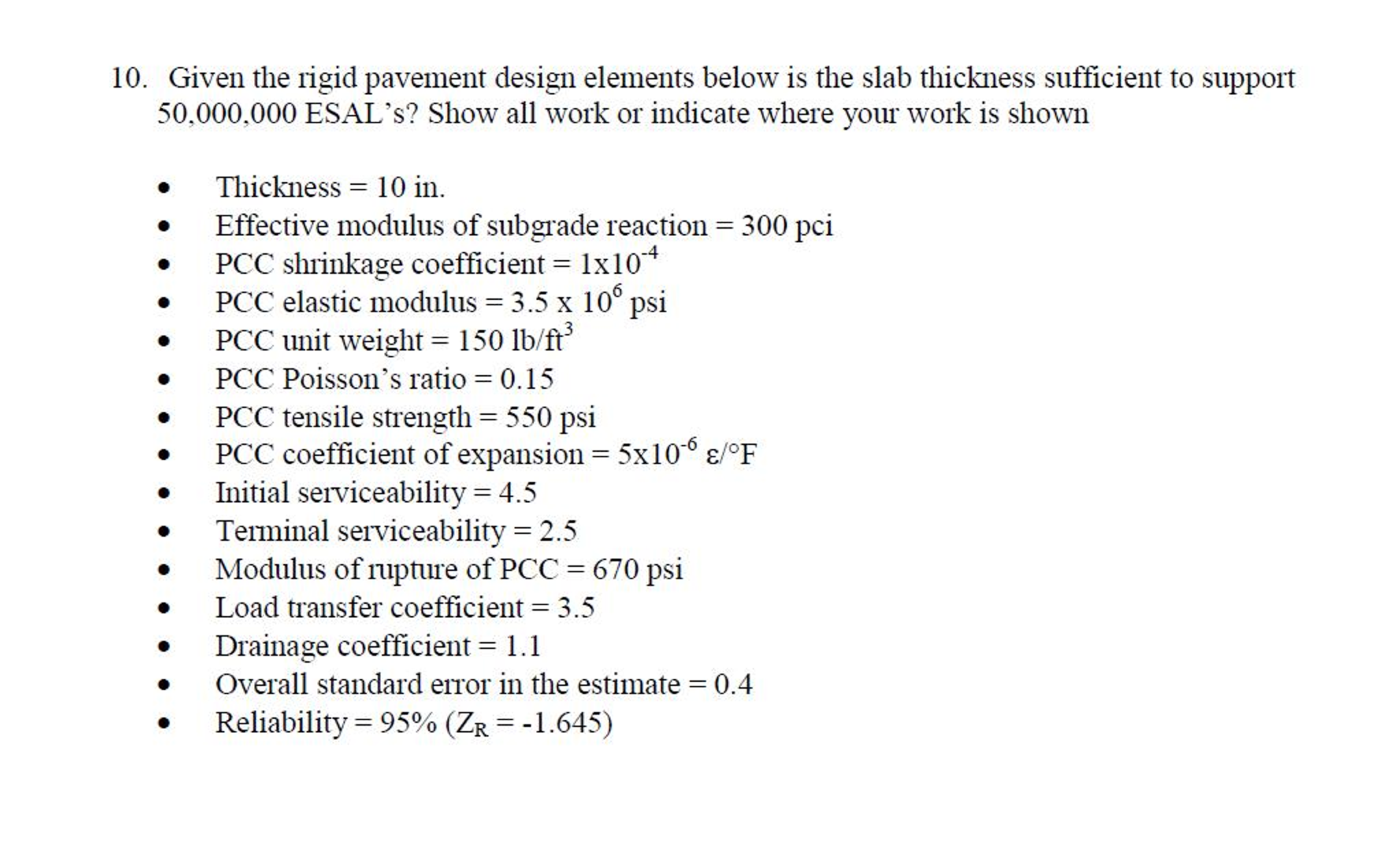 Solved Given the rigid pavement design elements below is the | Chegg.com