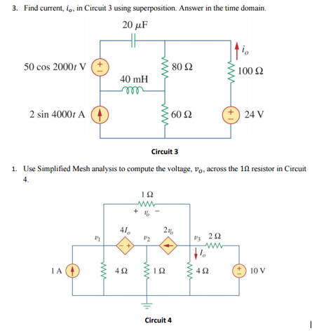 Solved Find current, i_o, in Circuit 3 using superposition | Chegg.com
