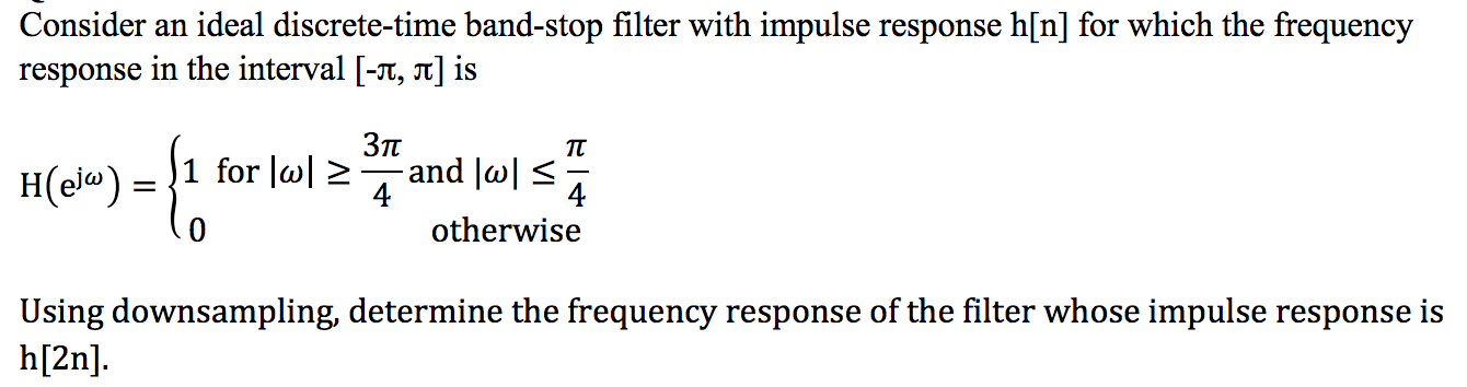 Solved Consider an ideal discrete-time band-stop filter with | Chegg.com