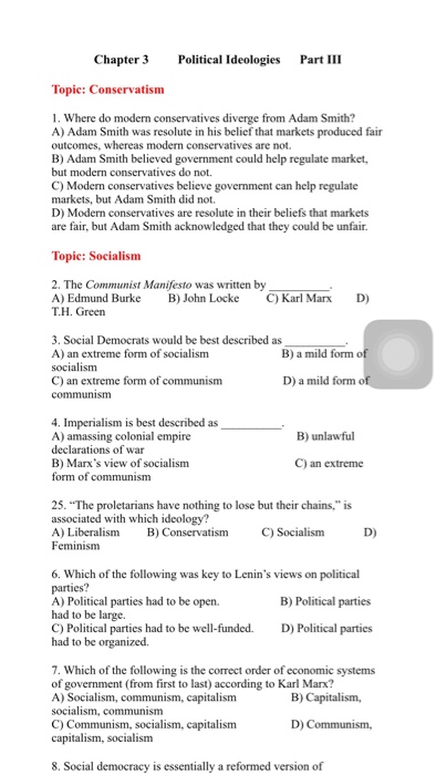 Solved Where do modem conservatives diverge from Adam Smith? | Chegg.com
