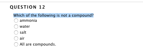 Solved Which of the following is not a compound? Ammonia | Chegg.com