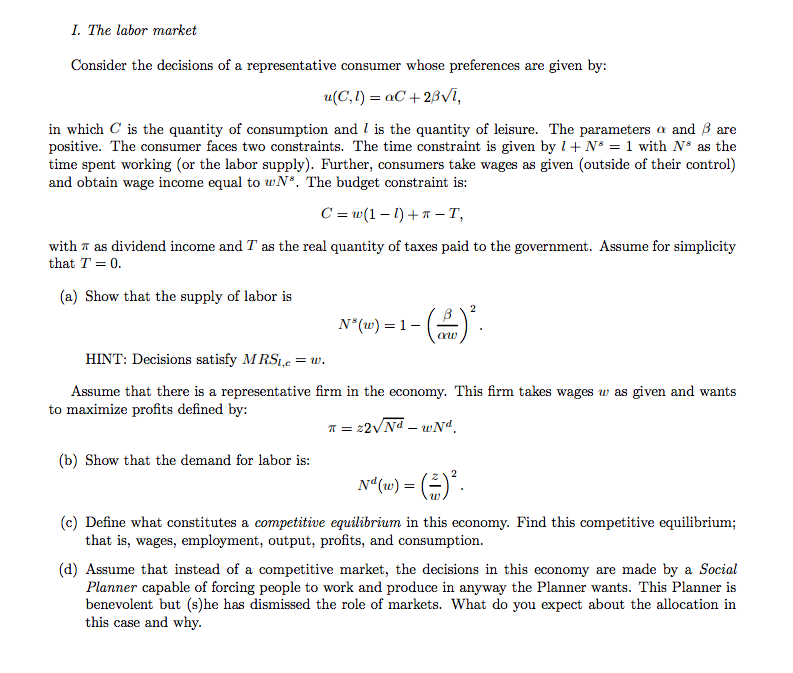 Solved Consider the decisions of a representative consumer | Chegg.com