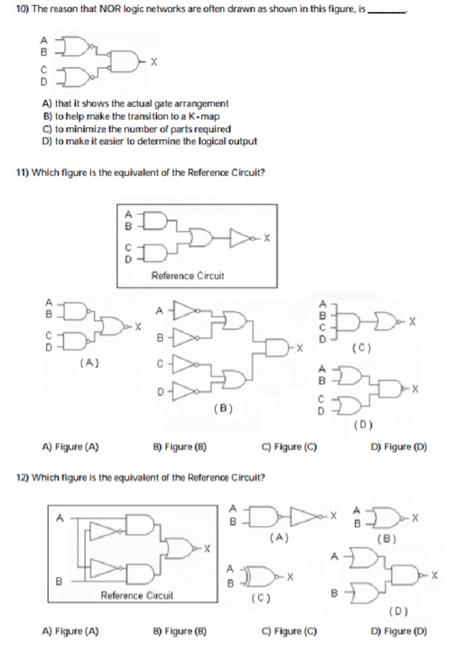 Solved 10) The reason that NOR logic networks are often | Chegg.com
