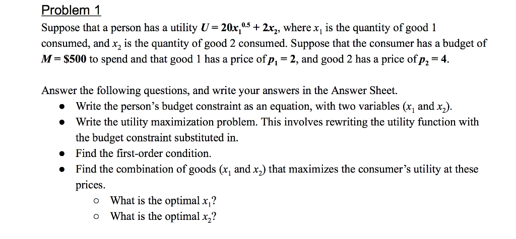 Solved Problem 1 Suppose that a person has a utility U | Chegg.com