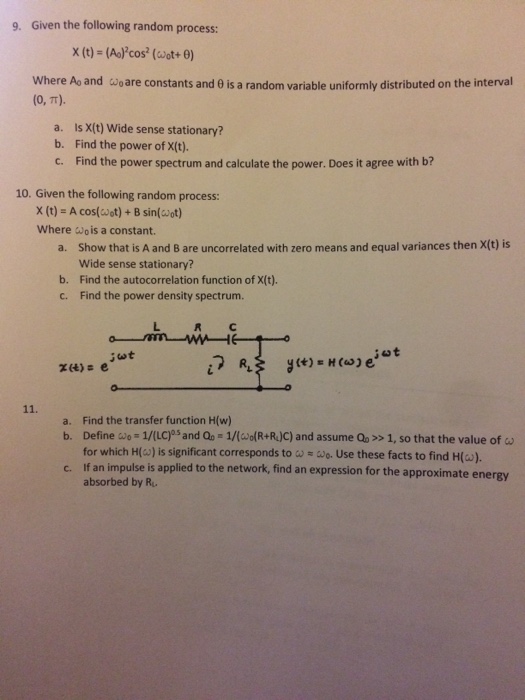 Solved Given the following random process: X (t) = | Chegg.com