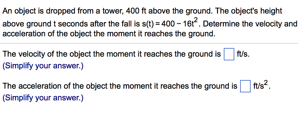 Solved An Object Is Dropped From A Tower 400 Ft Above The