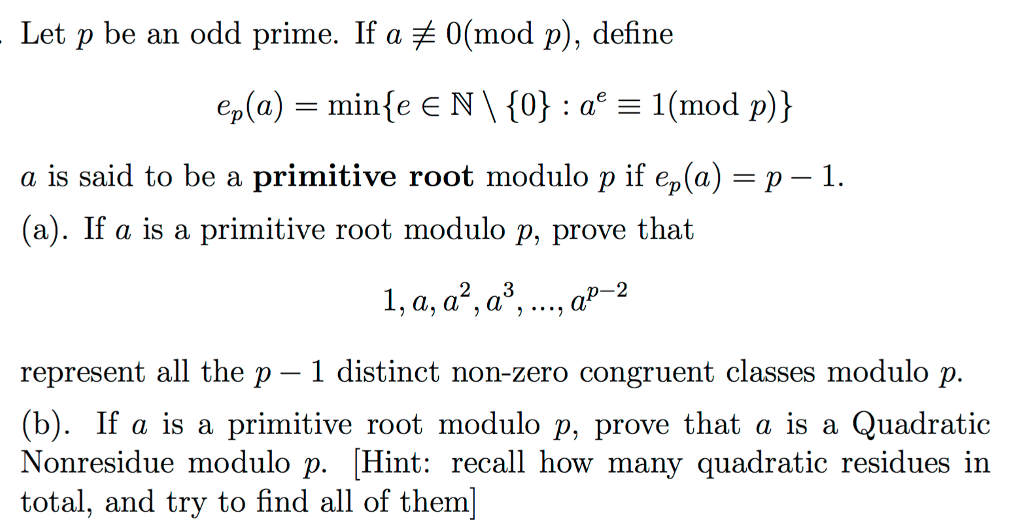 Solved Let p be an odd prime. If a notequalto 0(mod p), | Chegg.com