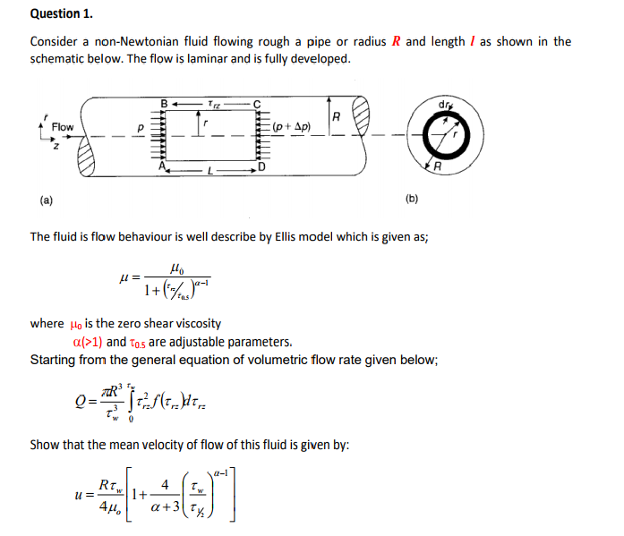 Solved Question 1. Consider a non-Newtonian fluid flowing | Chegg.com