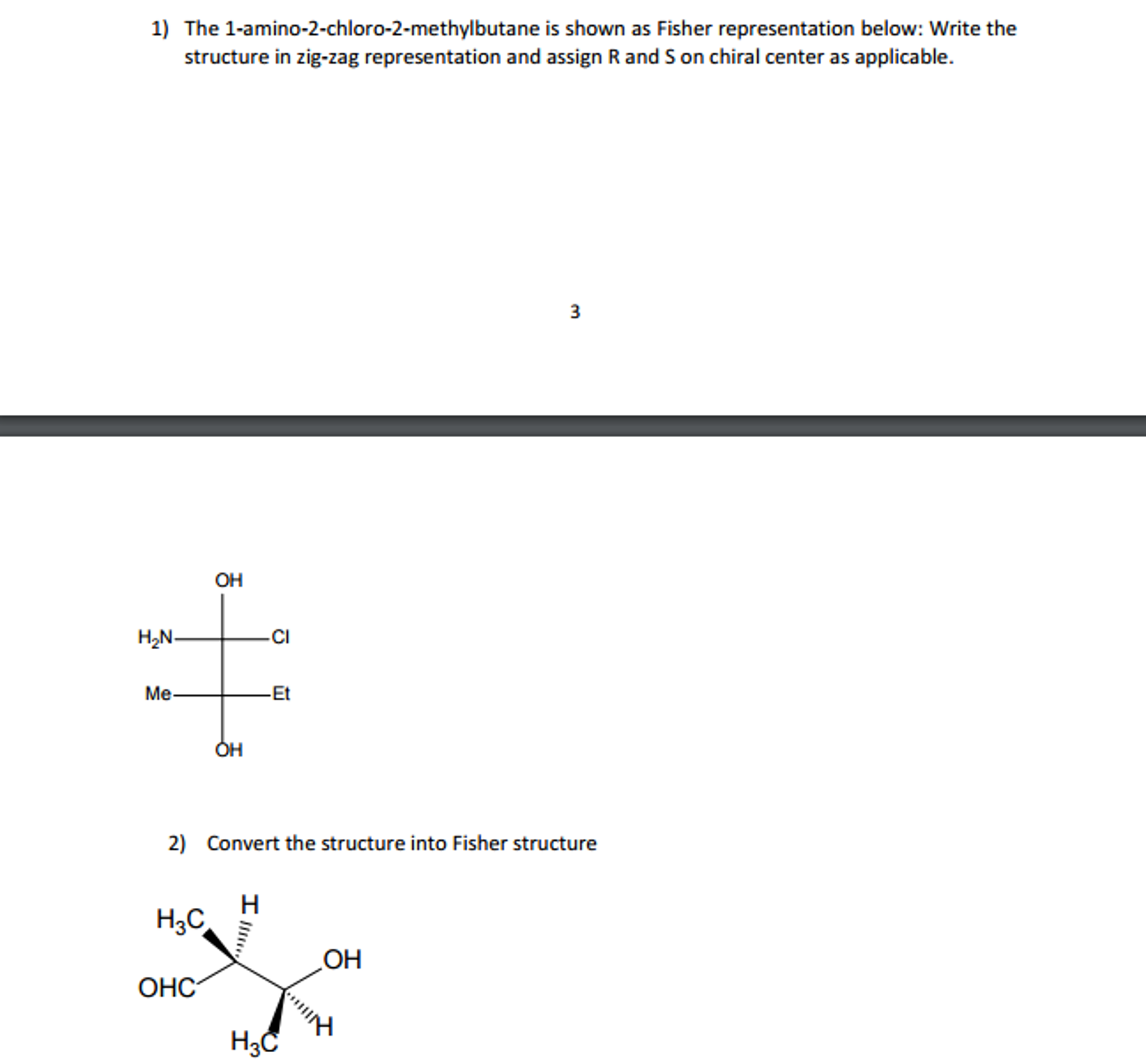 Solved 1.) The 1-amino-2-chloro-2-methylbutane is shown as | Chegg.com