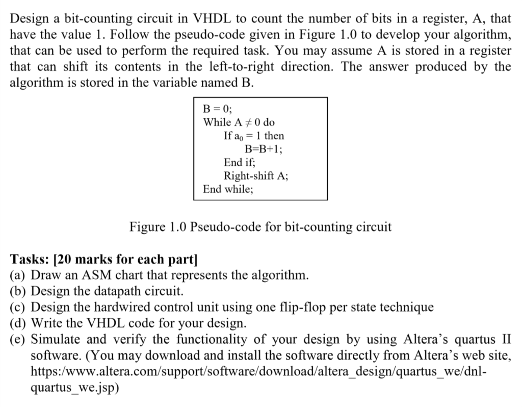 Design A Bit Counting Circuit In Vhdl To Count The 