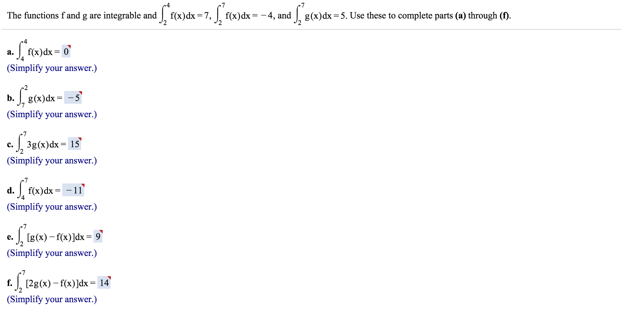 Solved The functions f and g are integrable and integral_2^4 | Chegg.com