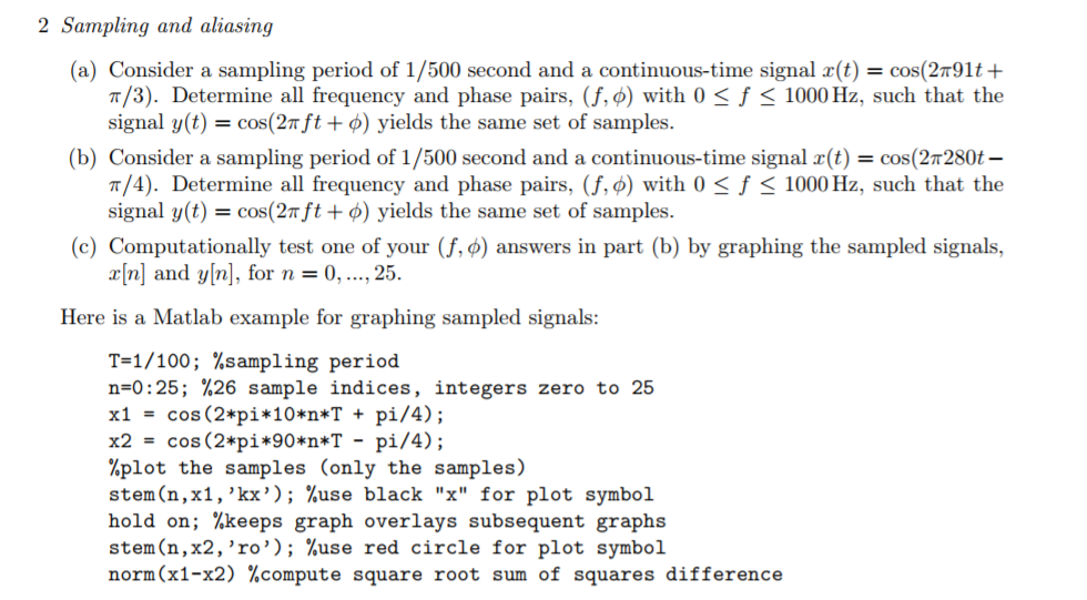 Solved 2 Sampling and aliasing (a) Consider a sampling | Chegg.com