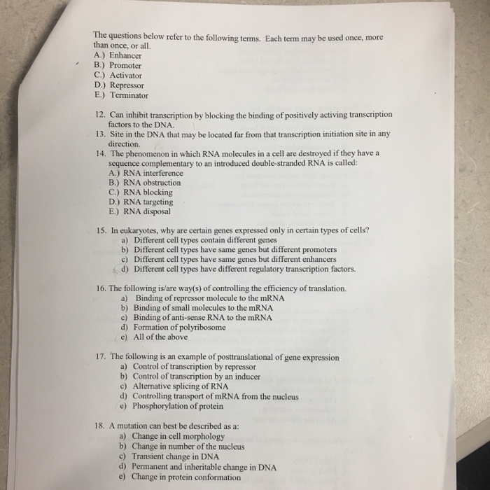 Solved The questions below refer to the following terms. | Chegg.com
