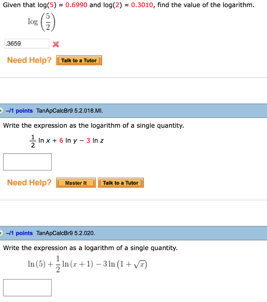 Solved Given that log(5) almostequalto 0.6990 and log(2) | Chegg.com