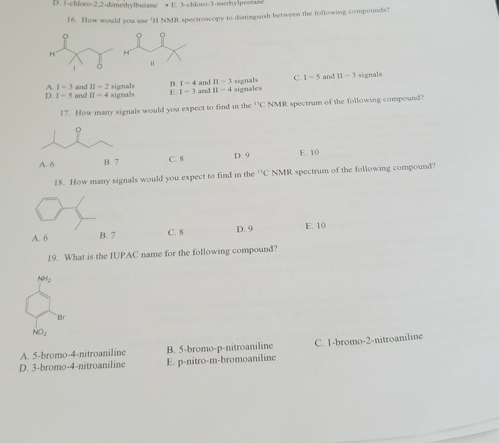 Solved D. 1-chloro-2.2-dimethylbutane E. | Chegg.com