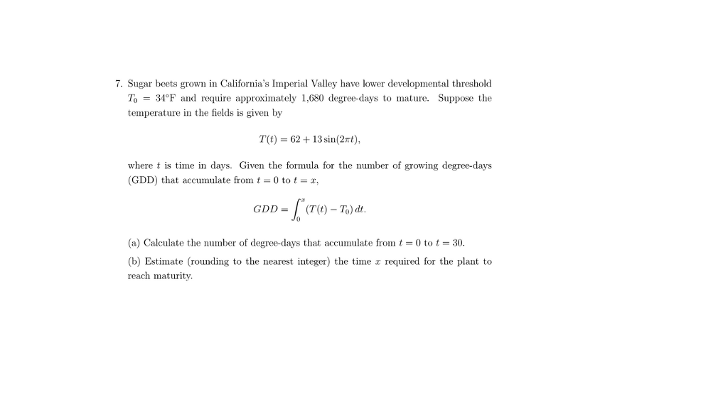 Solved 7. Sugar beets grown in California's Imperial Valley | Chegg.com