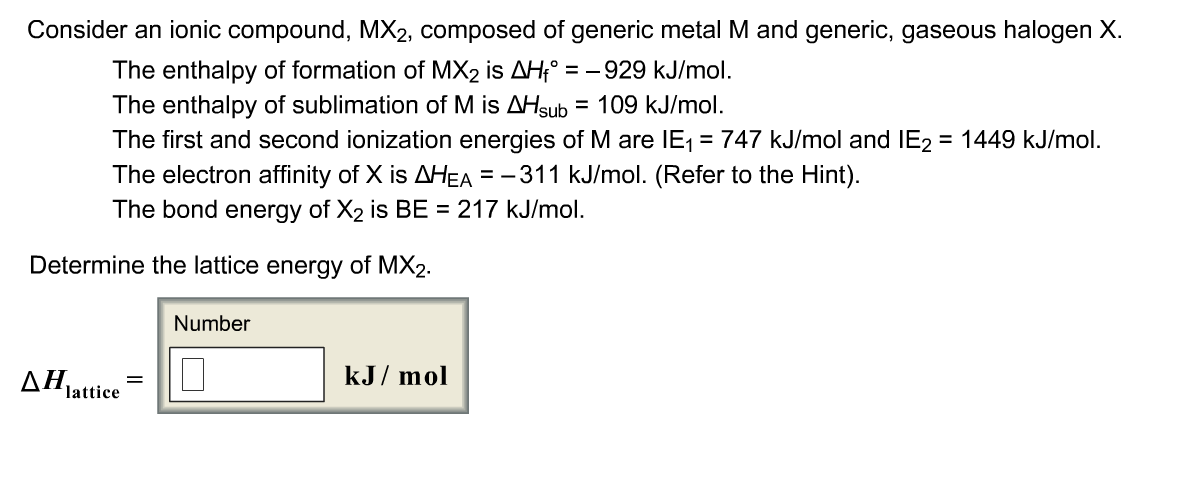 Solved Consider an ionic compound, MX2, composed of generic | Chegg.com