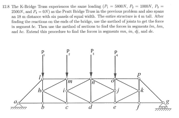 Solved The K-Bridge Truss experiences the same loading (P_1 | Chegg.com