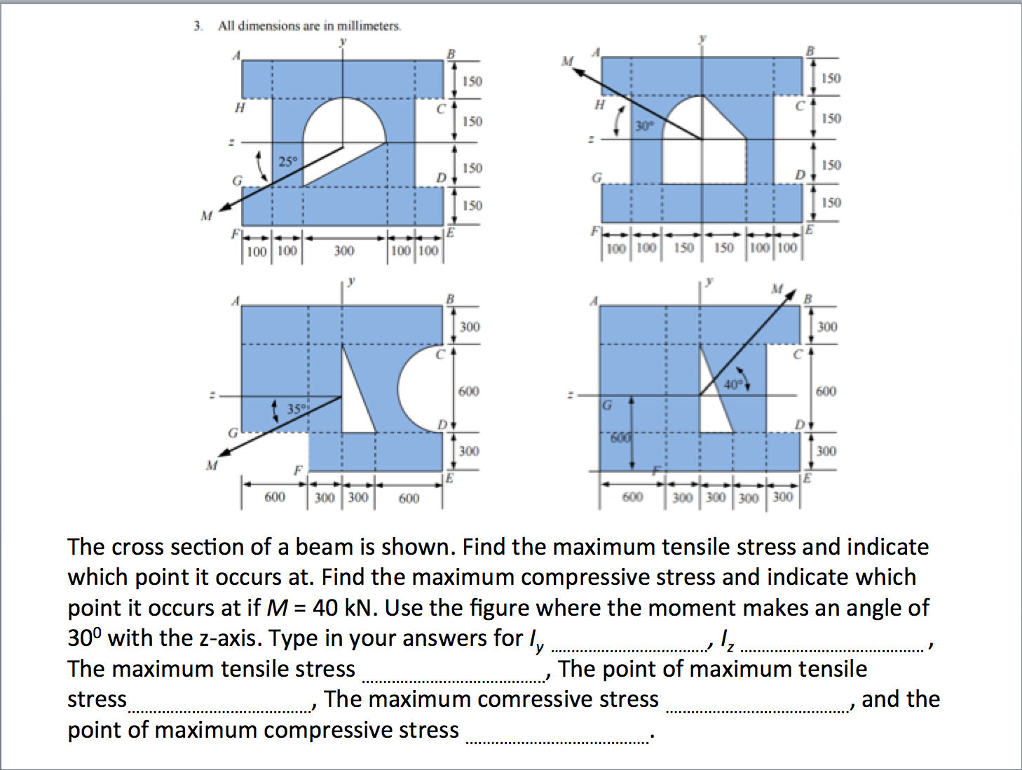 Solved All dimensions are in millimeters. The cross section | Chegg.com
