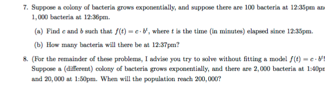 Solved Suppose a colony of bacteria grows exponentially, and | Chegg.com Solved Suppose a colony of bacteria grows exponentially, and | Chegg.com