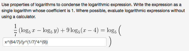 Solved Use properties of logarithms to condense the | Chegg.com
