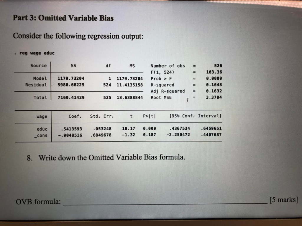 Solved Part 3: Omitted Variable Bias Consider the following | Chegg.com