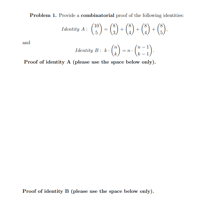 Solved Problem 1 Provide A Combinatorial Proof Of The