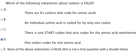 Solved Which of the following statements about codons is | Chegg.com