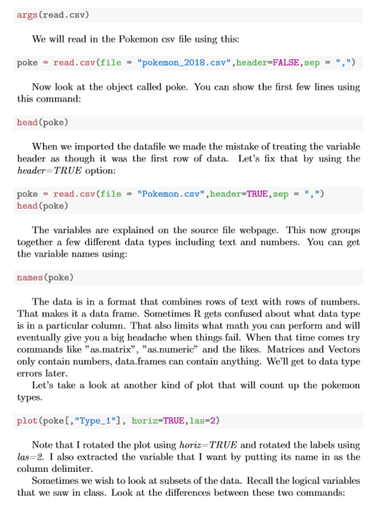 Solved Use R Download the ﬁle ”pokemon 2018.csv” data ﬁle | Chegg.com