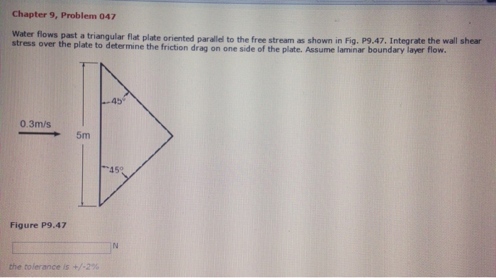 Solved Water flows past a triangular flat plate oriented | Chegg.com