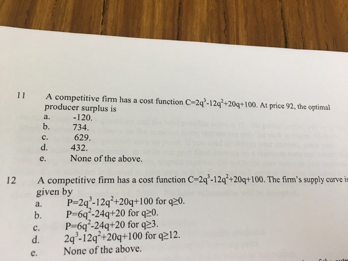 Solved: A Competitive Firm Has A Cost Function C=2q^3-12q^... | Chegg.com