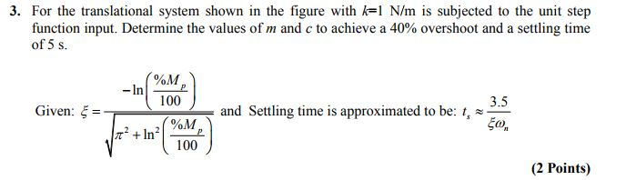 Solved 3. For the translational system shown in the figure | Chegg.com