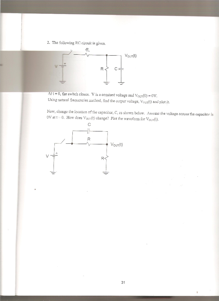 Solved The following RC circuit is given. At t = 0, the | Chegg.com