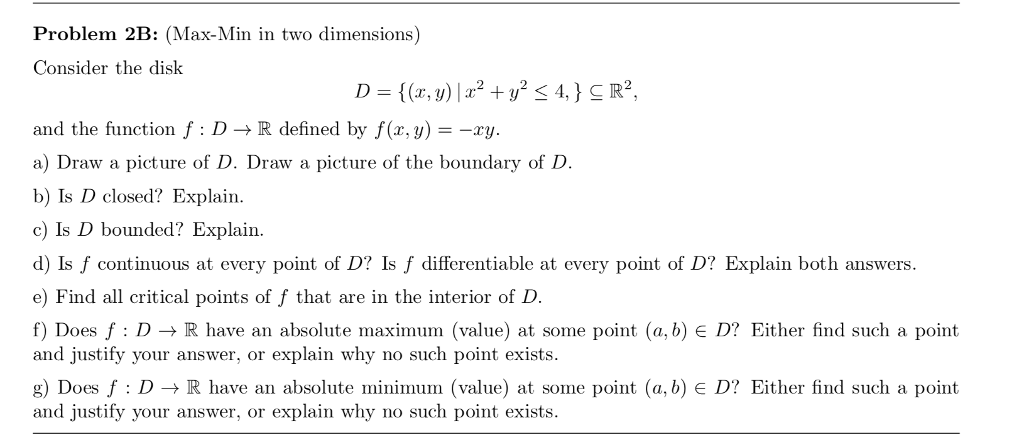 Solved Problem 2B: (Max-Min in two dimensions) Consider the | Chegg.com