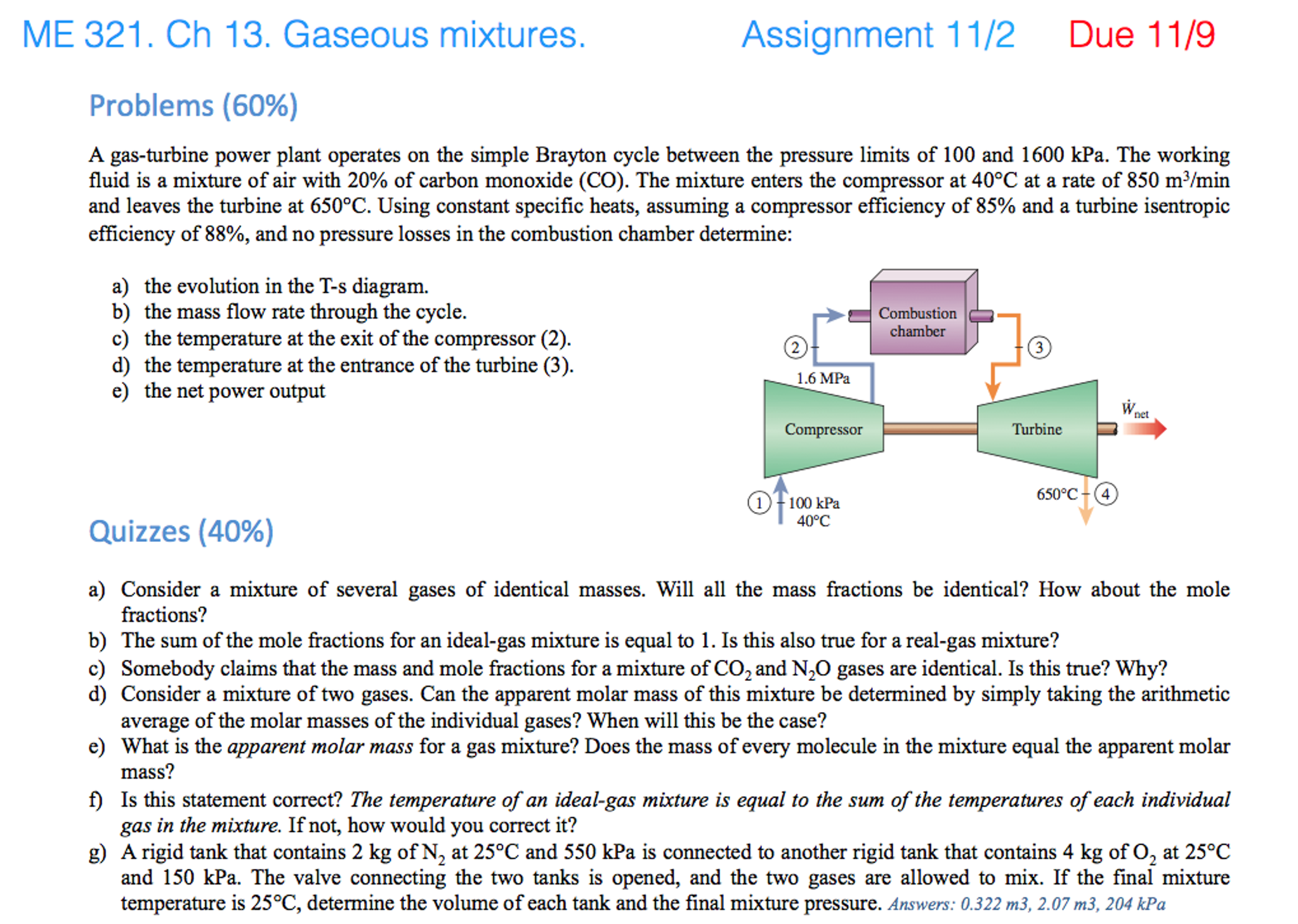 Solved Thermodynamics 2 Gas Mixtures | Chegg.com