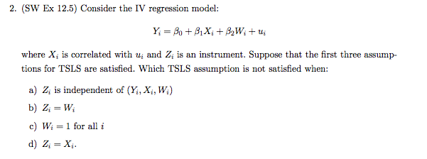 Consider the IV regression model: Y_i = beta_0 + | Chegg.com